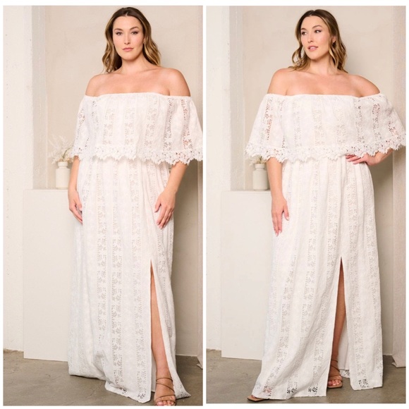 Soieblu | Dresses | Plus Size Off Shoulder Lace Side Sliit Maxi Dress ...